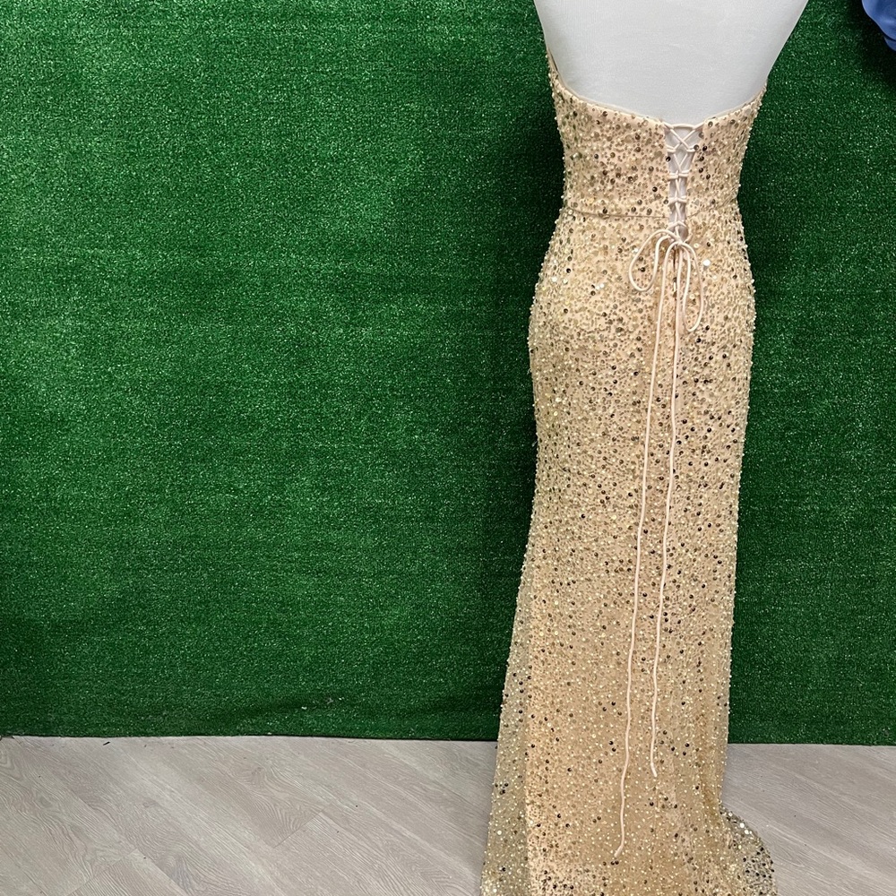 Cinderella Divine Beige Gold Sequin Gown Size Small - Gem